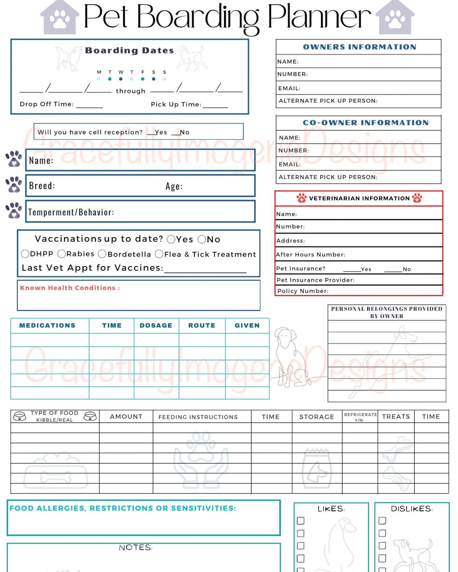 Pet Boarding Planner, Goodnotes, Printable Planner, Digital Planner ...