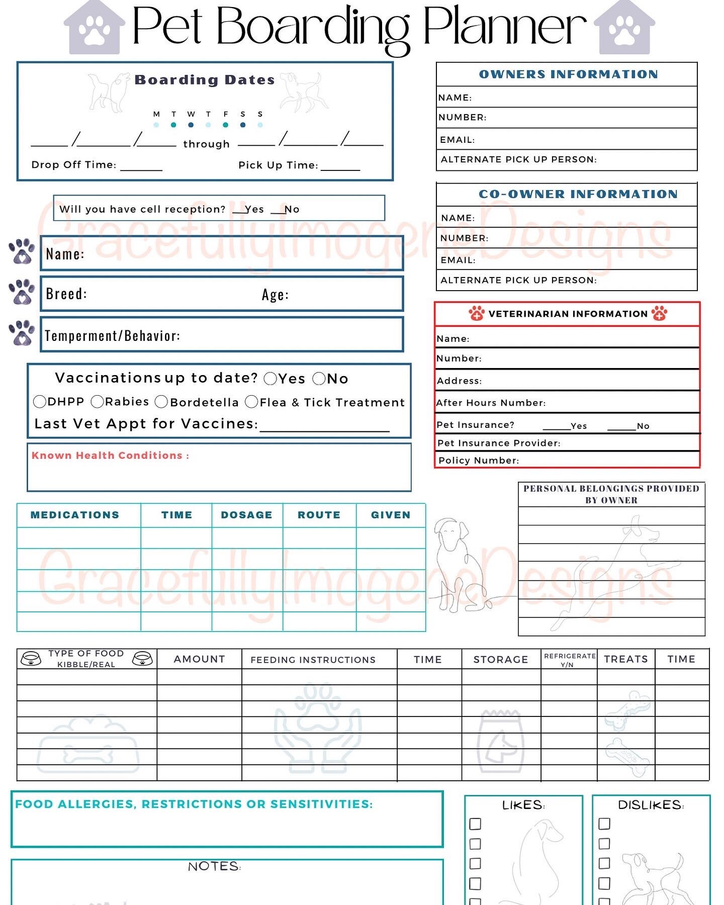 Pet Boarding Planner, Goodnotes, Printable Planner, Digital Planner ...