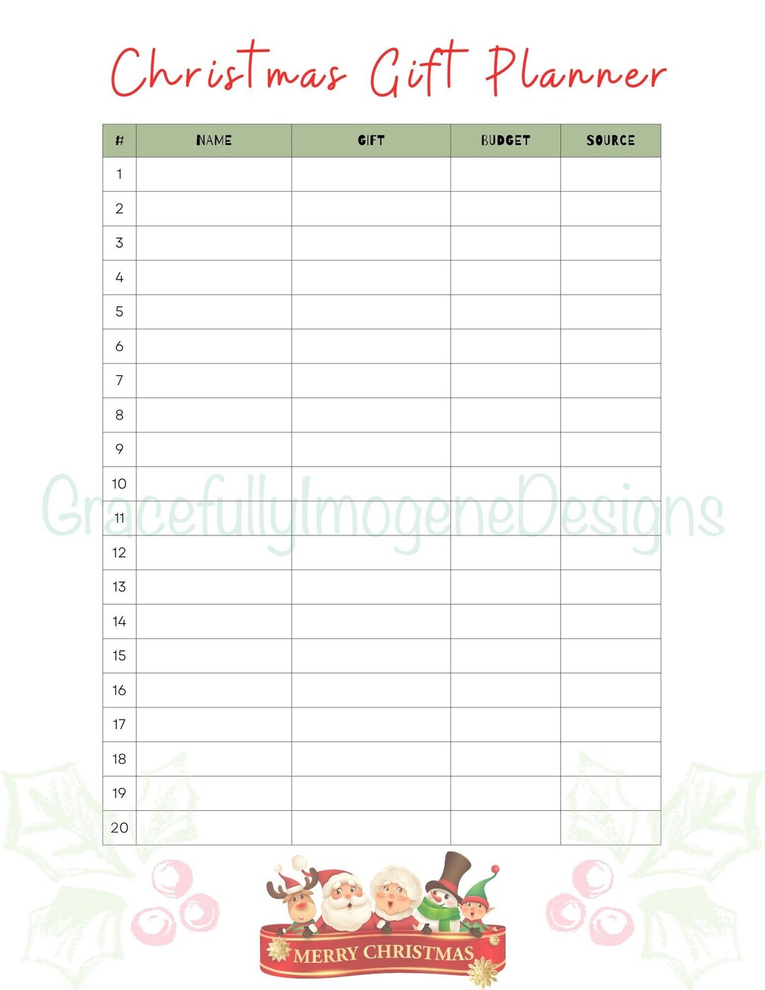 Holiday Planner, Christmas Gift List, Digital Download, Printable ...