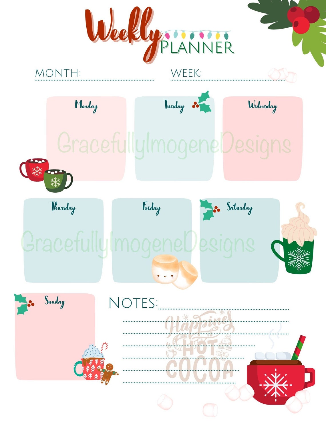 Hot Cocoa Themed December Weekly Planner, Goodnotes, Instant Download ...