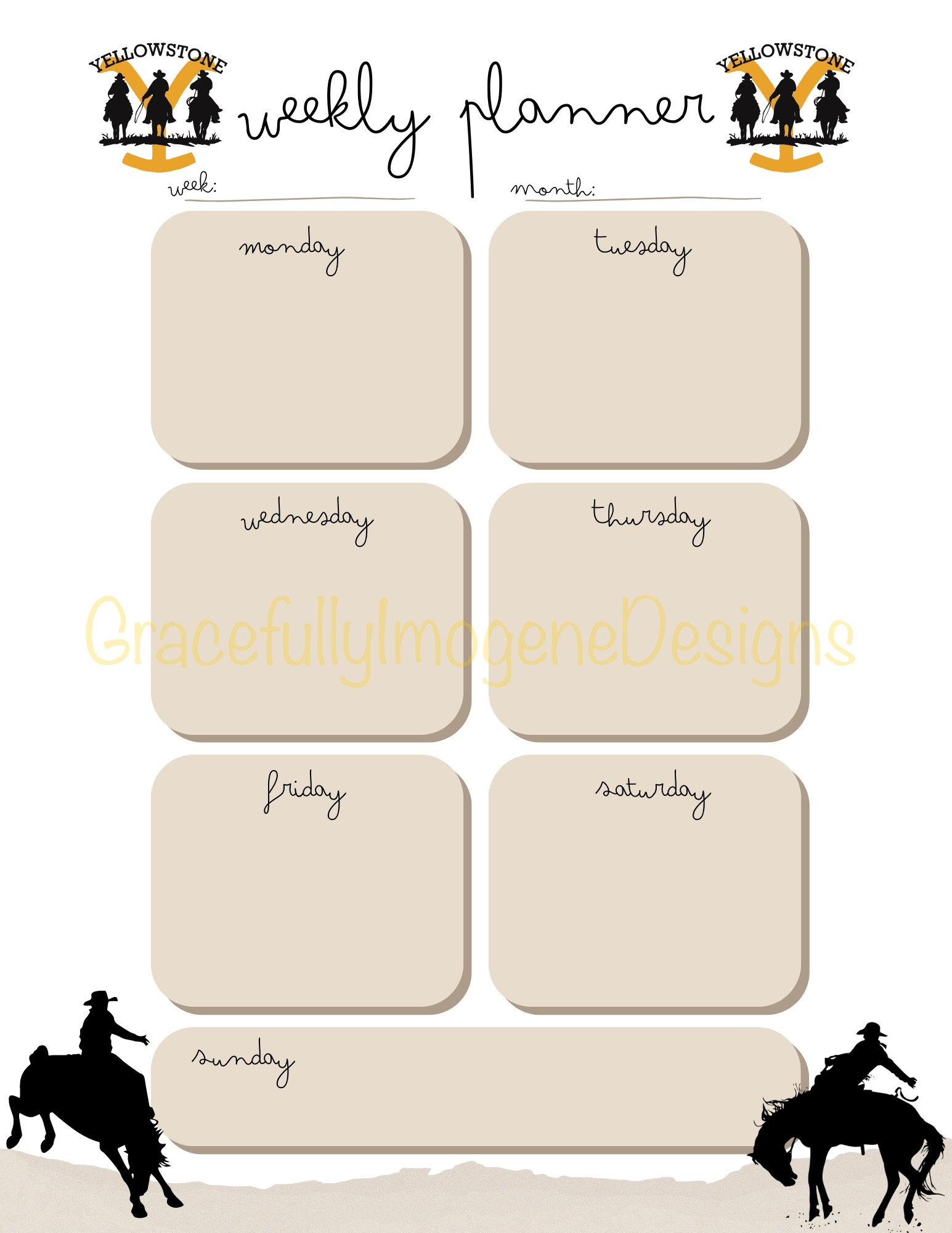 Weekly Planner Bundle, Cowboy Theme, Digital Planner, Printable Planner ...