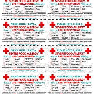 Food Allergy Alert Card, Digital Download, Printable, Food Allergy ...