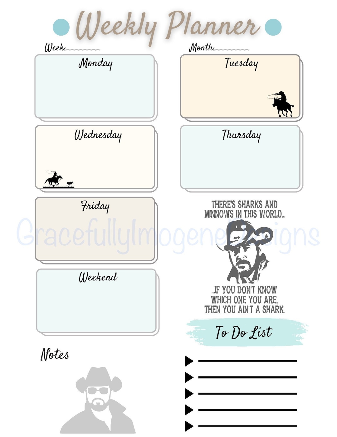 Weekly Planner Bundle, Cowboy Theme, Digital Planner, Printable Planner ...