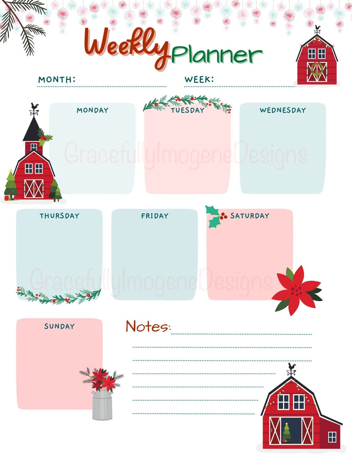 Christmas Farm December Weekly Planner, Goodnotes, Printable, Digital ...