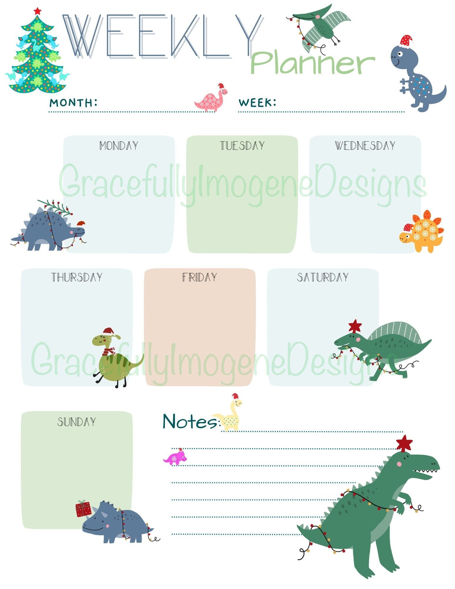 Dinosaur Weekly Planner, Holiday Planner, December, Goodnotes, Instant ...