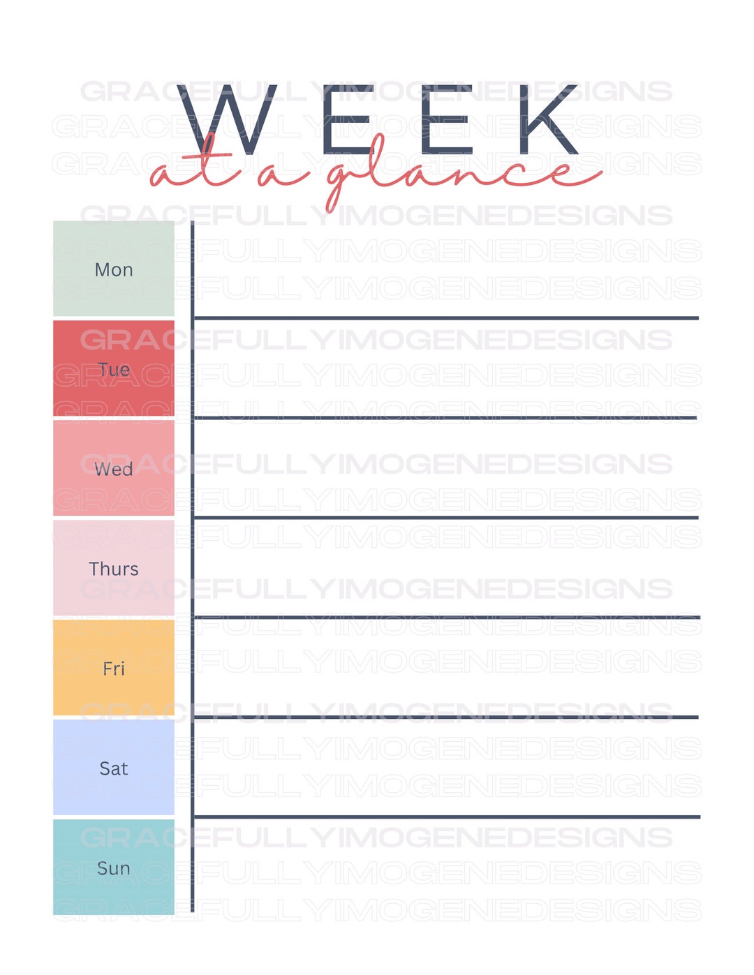 Week at a Glance, Weekly Planner, Goodnotes, Printable, Digital ...