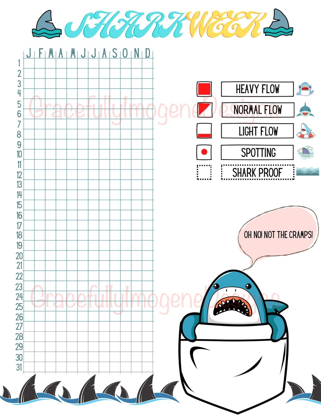 Shark Week Period Tracker, Cycle Tracker, Digital Planner, Printable ...