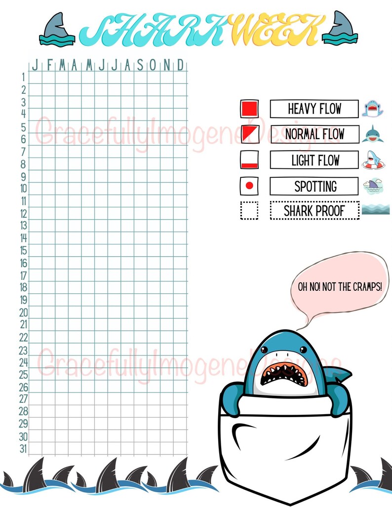 Shark Week Period Tracker, Cycle Tracker, Digital Planner, Printable ...