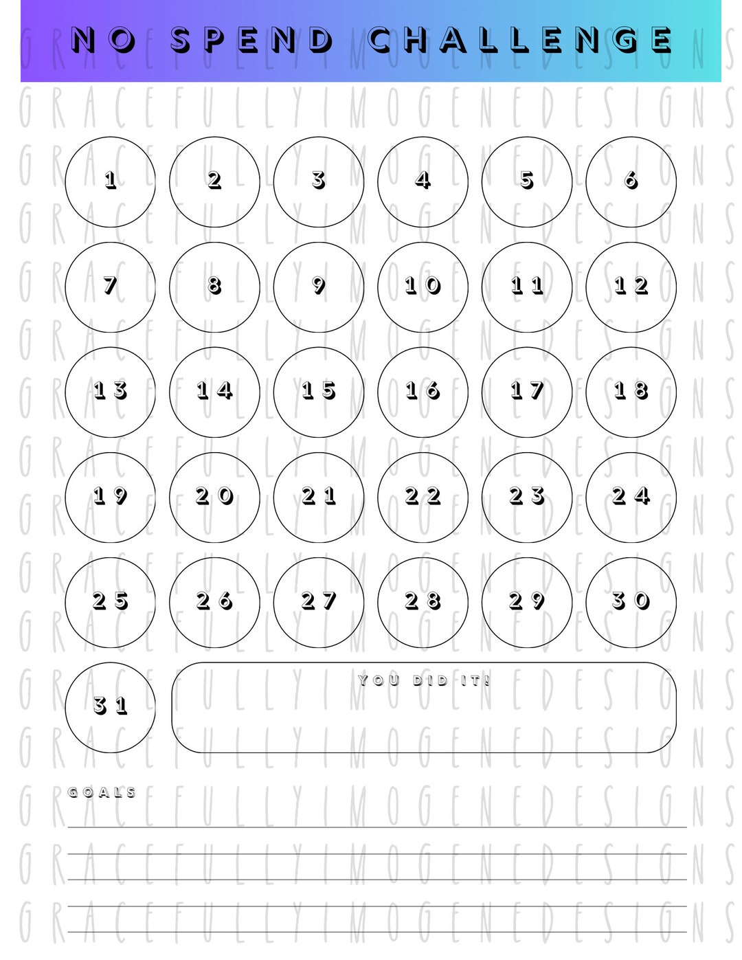 No Spend Challenge, Savings, Money, Goodnotes, Digital, Printable ...