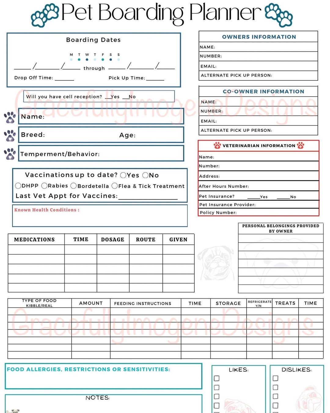 Pet Boarding Planner, Goodnotes, Printable Planner, Digital Planner ...