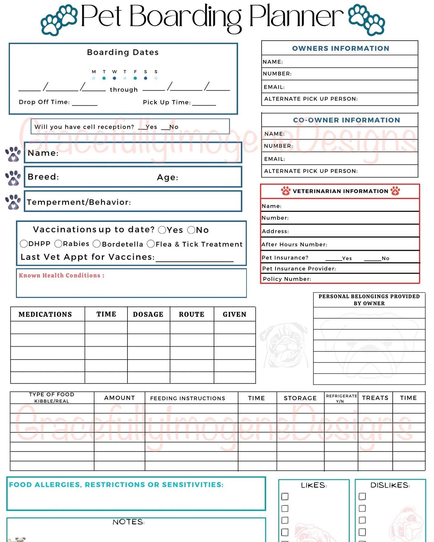 Pet Boarding Planner, Goodnotes, Printable Planner, Digital Planner ...