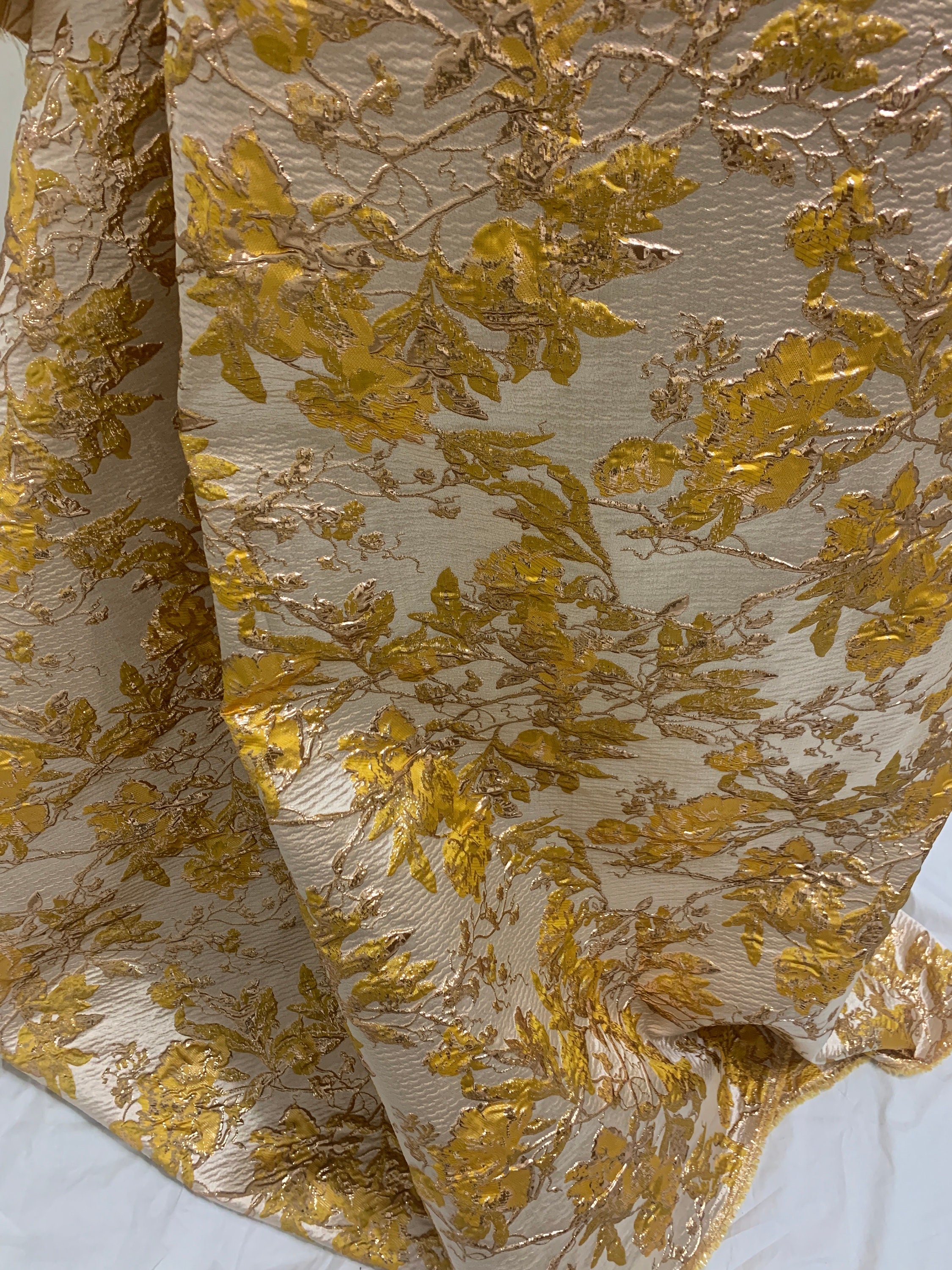 Metallic Floral Brocade Fabric - Yellow/gold - 57/58" Width - Design ...