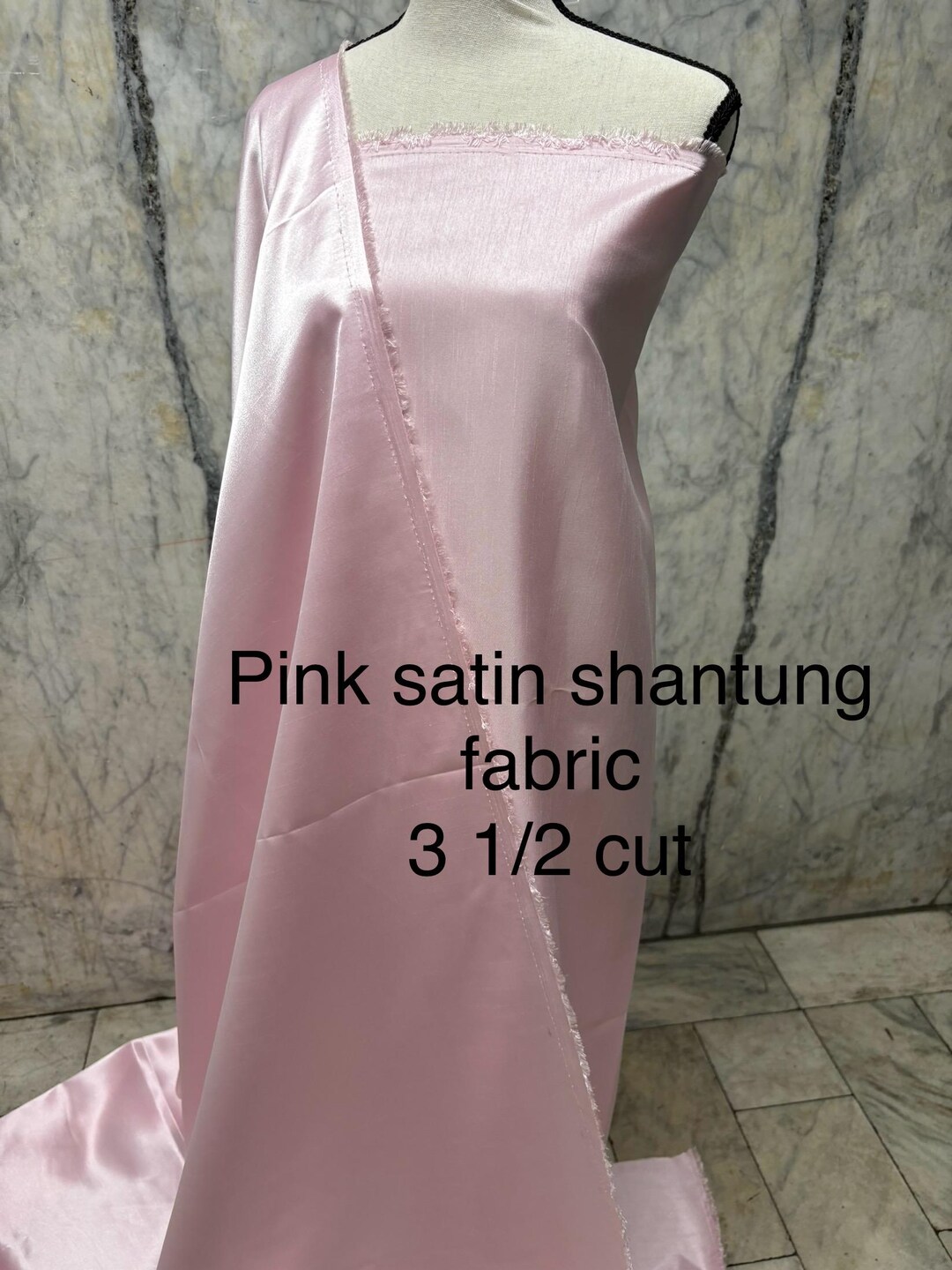 A 3.5 Yards Cut Fabric Satin Shantung Color Soft Pink , Double Sided ...