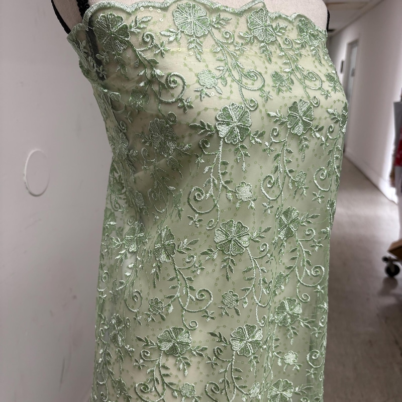 Sage Beaded Lace Fabric - Etsy