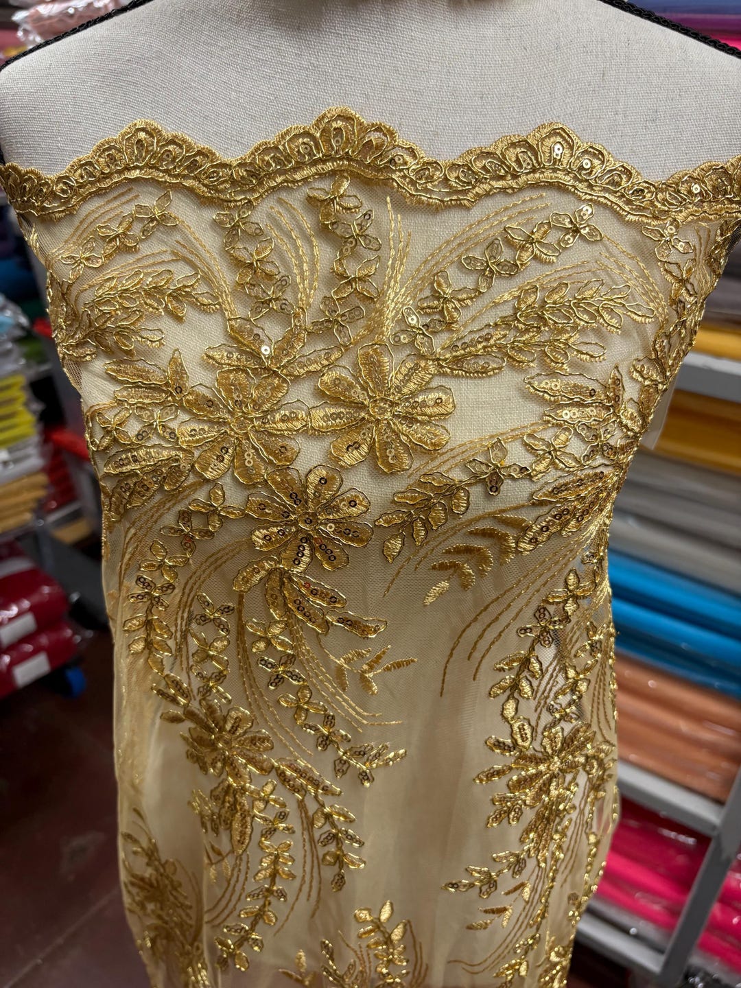 Gold Color Lace Sell by Yard Desin 1081 49/50" Width Embroidery ...