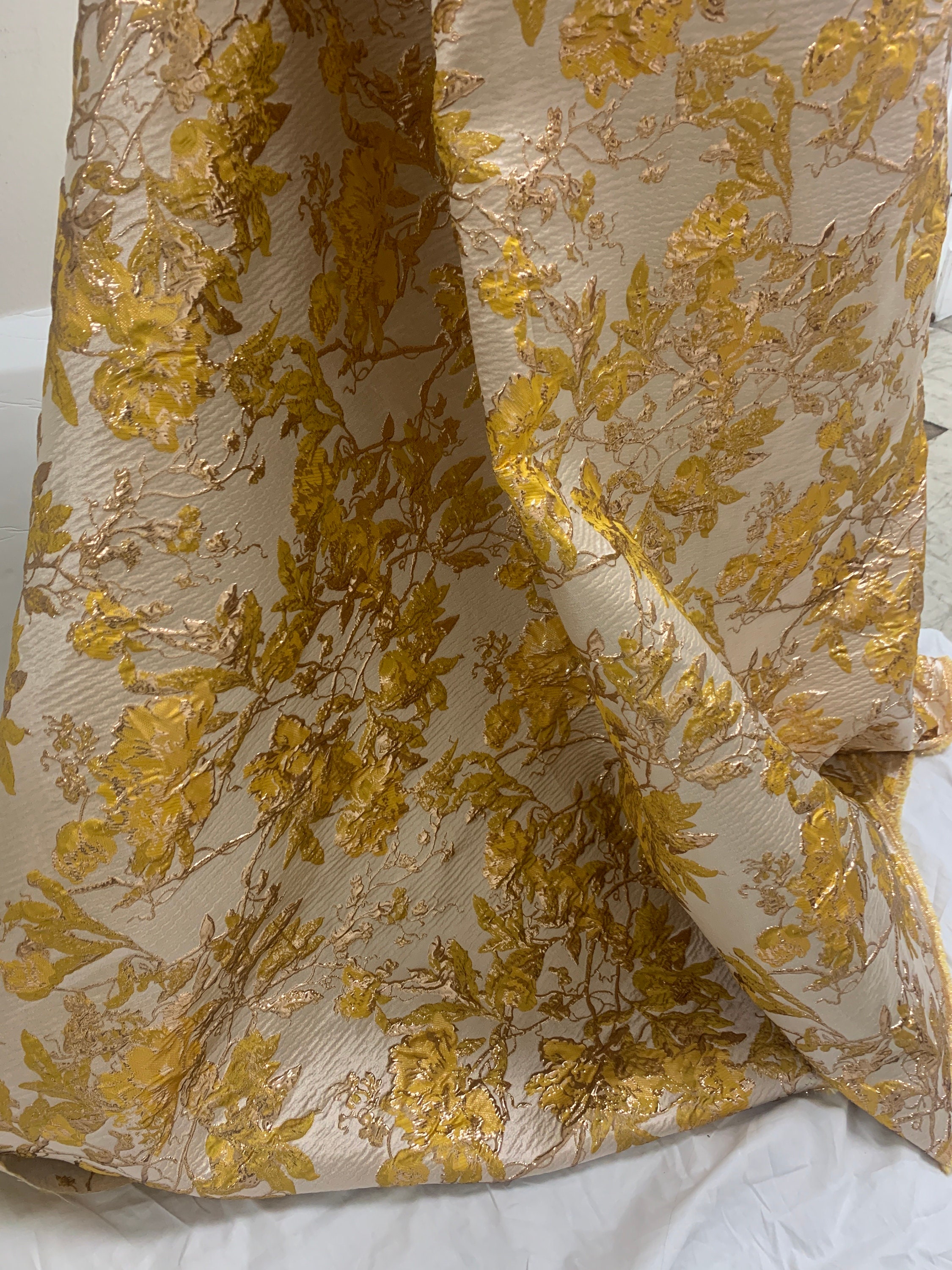 Metallic Floral Brocade Fabric - Yellow/gold - 57/58" Width - Design ...