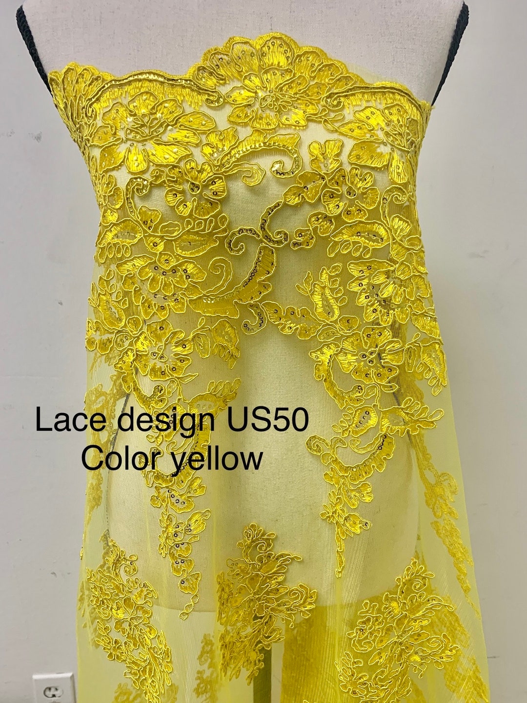 A 2 Yard Yellow Color Lace Design US50. Double Scalloped Sequence ...