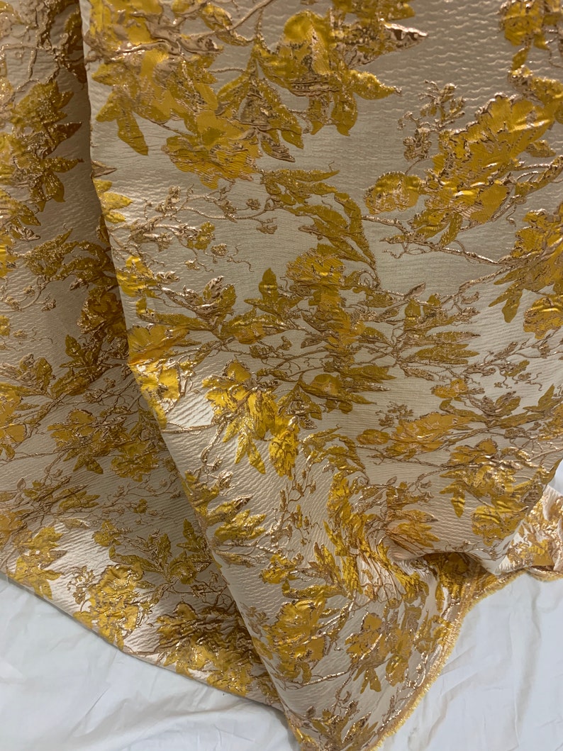Metallic Floral Brocade Fabric - Yellow/gold - 57/58" Width - Design ...