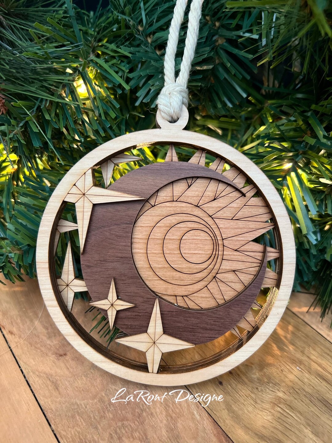 Celestial Moon & Stars Wooden Ornament, Handcrafted in Oregon USA - Etsy