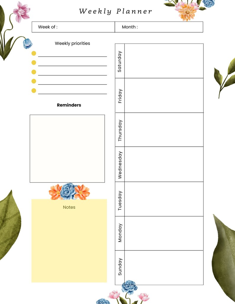 PDF Fillable Weekly Planner Printable Planner Planner - Etsy
