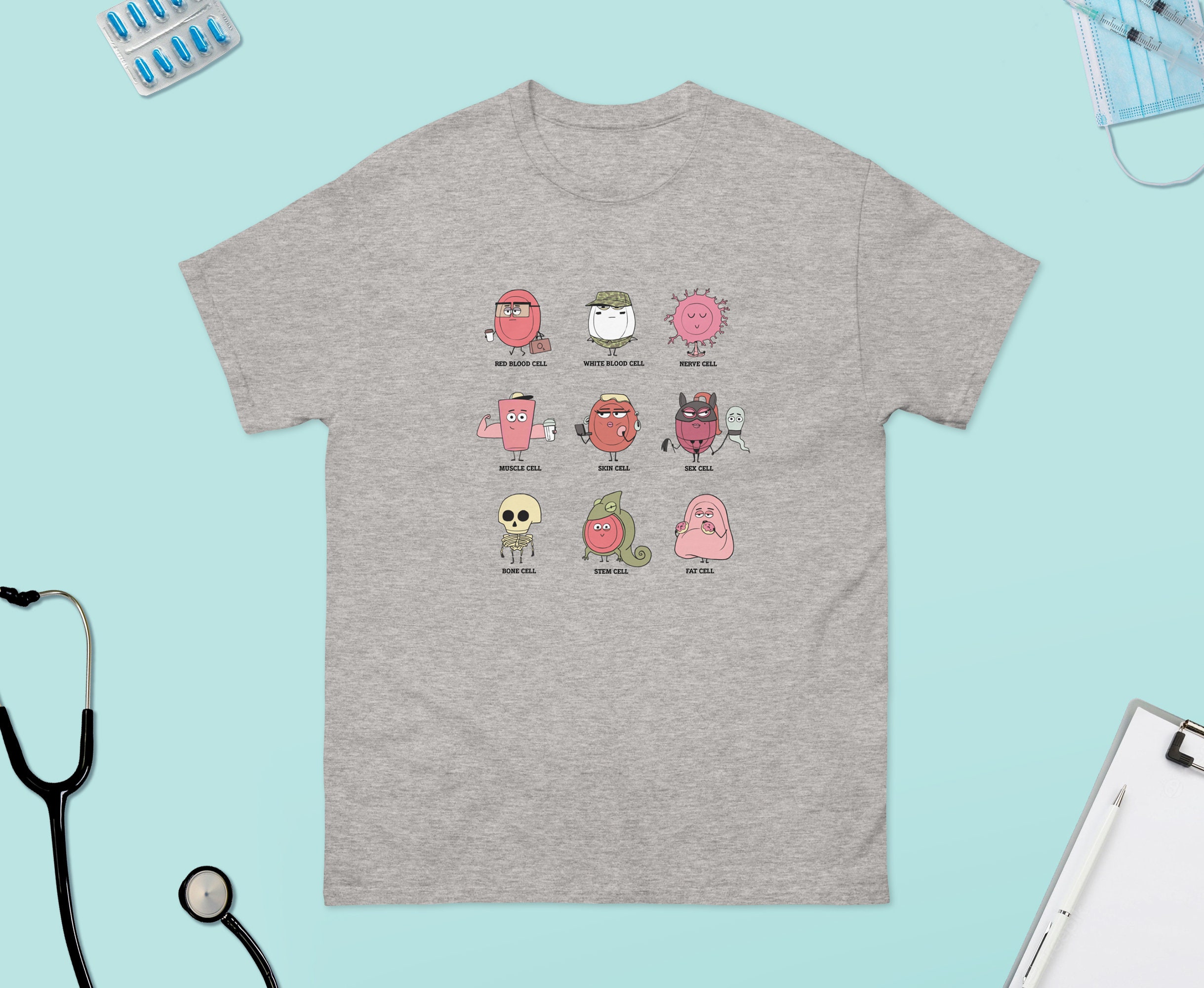 Types of Cells Men's T-shirt Biology Shirt, Red Blood Cells, Hematology ...