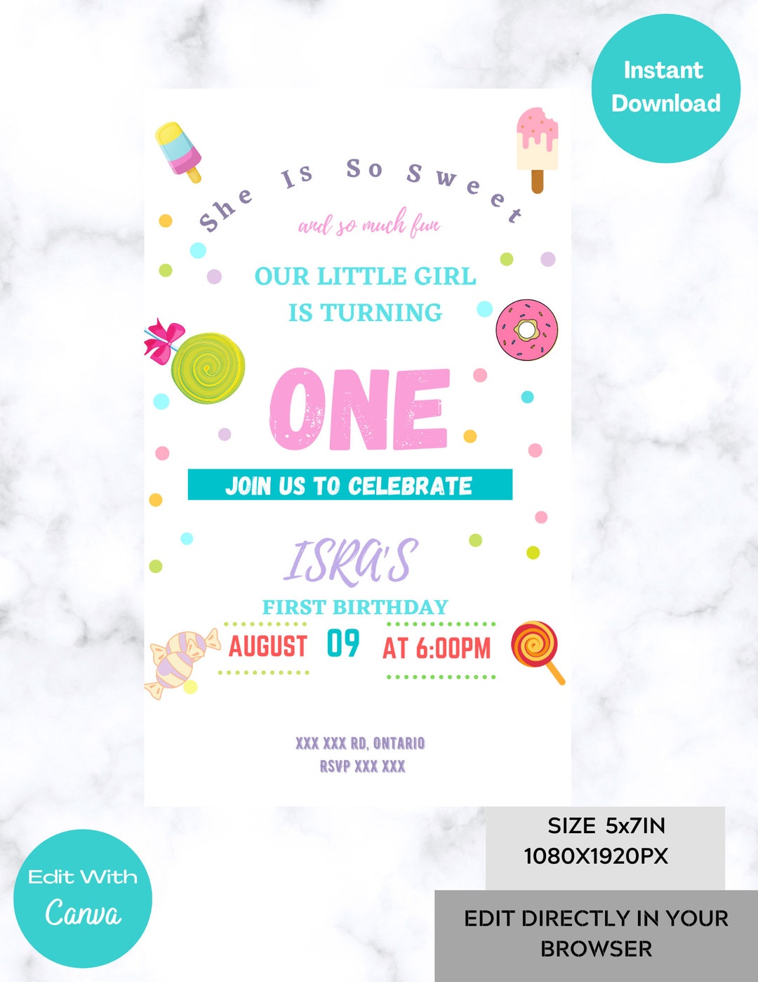 Candy Theme Birthday Invitation Digital Digital Download - Etsy