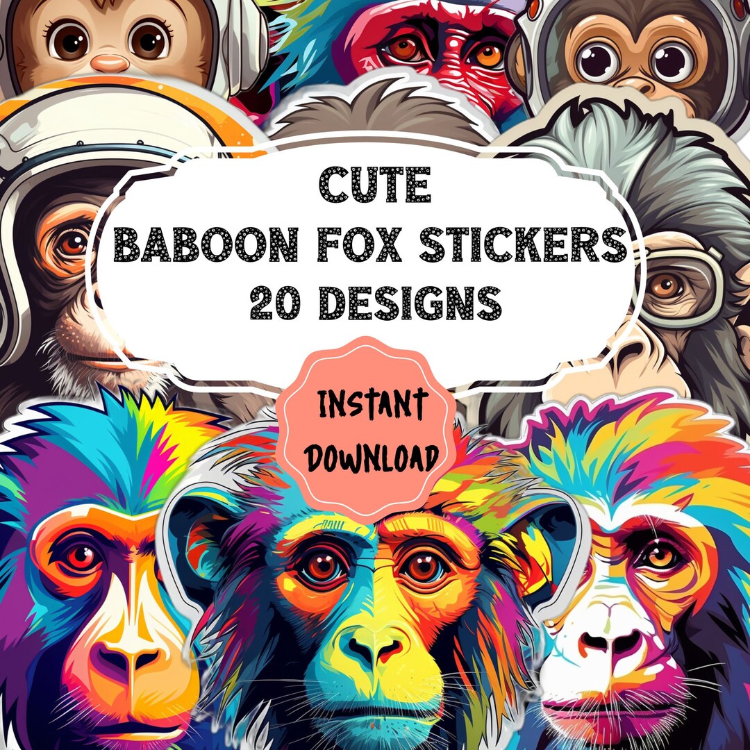 20 Cute Baboon Sticker PNG Sticker Png Set Print and Cut Sticker ...