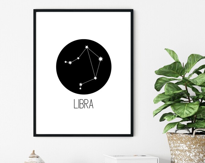 Libra Zodiac Wall Art Set of 3, Libra Zodiac Print, Minimalist Wall Art ...