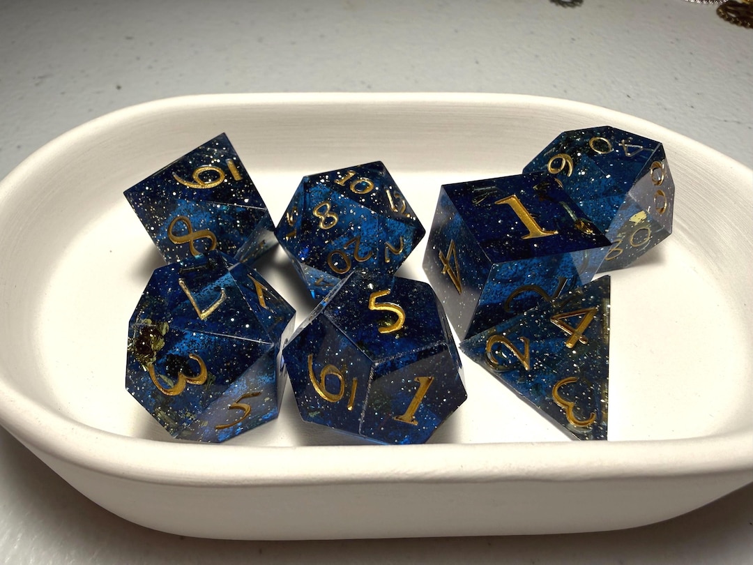 Handmade Dnd Dice Set - Navy Blue Gold Sparkle, Sharp Edge - Etsy