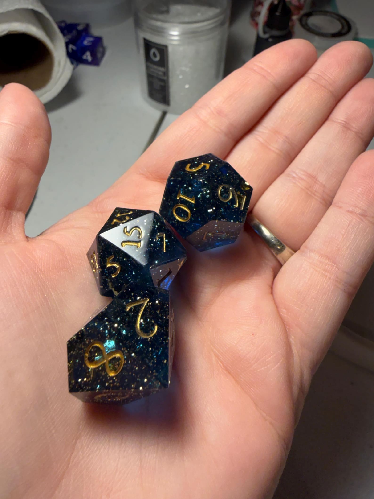 Handmade Dnd Dice Set - Navy Blue Gold Sparkle, Sharp Edge - Etsy