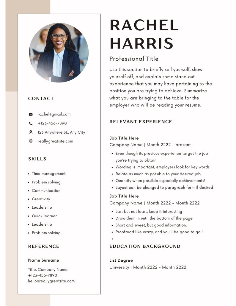 Editable Resume Template Resume Template With Photo Resume - Etsy