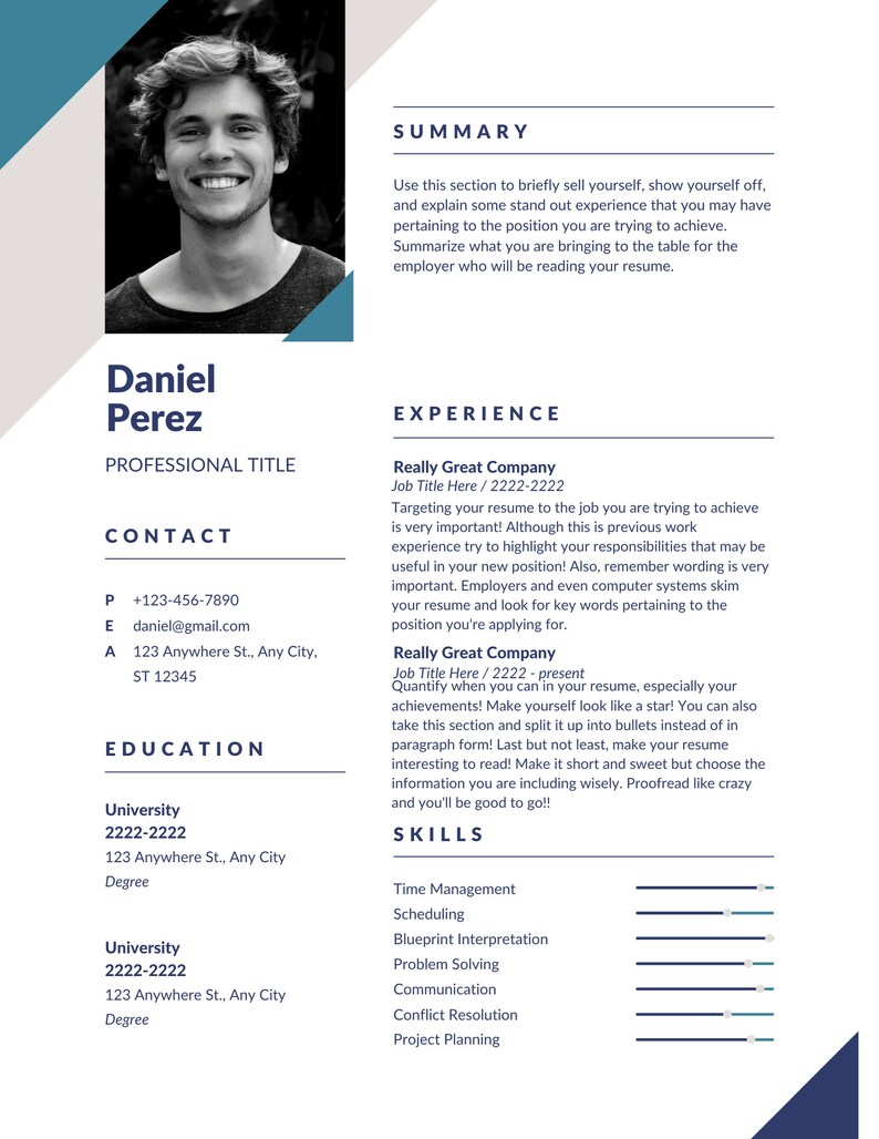 Editable Resume Template Resume Template With Photo Resume - Etsy