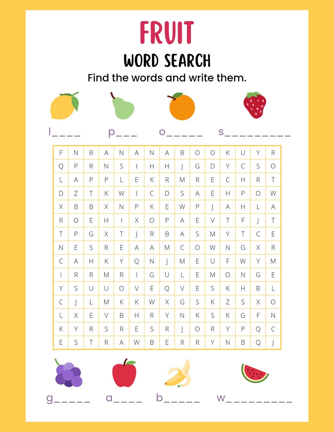 Word Search for Kids - Etsy