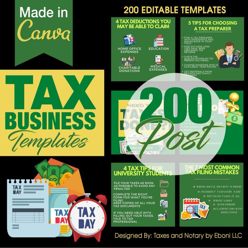 Customizable Social Media Tax Templates(canva Template) - Etsy