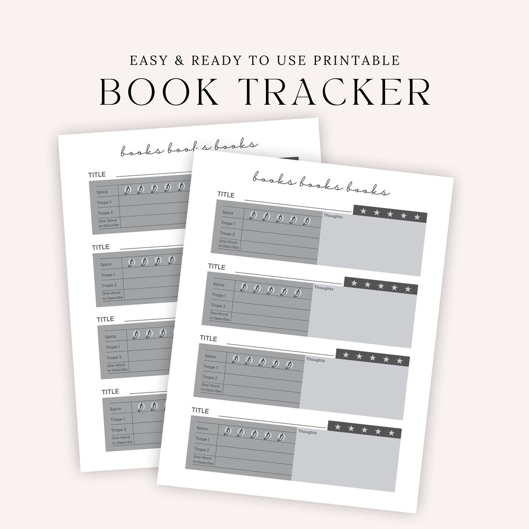 Book Tracker Printable Reader Printable Star Ratings and Spice Ratings ...