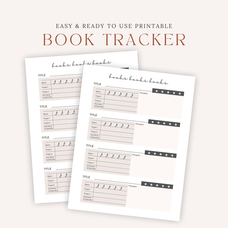 Book Tracker Printable Reader Printable Star Ratings and - Etsy