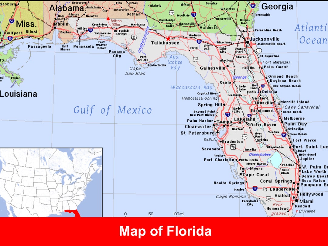 Full Color Retro Map of Florida Instant Digital Printable - Etsy