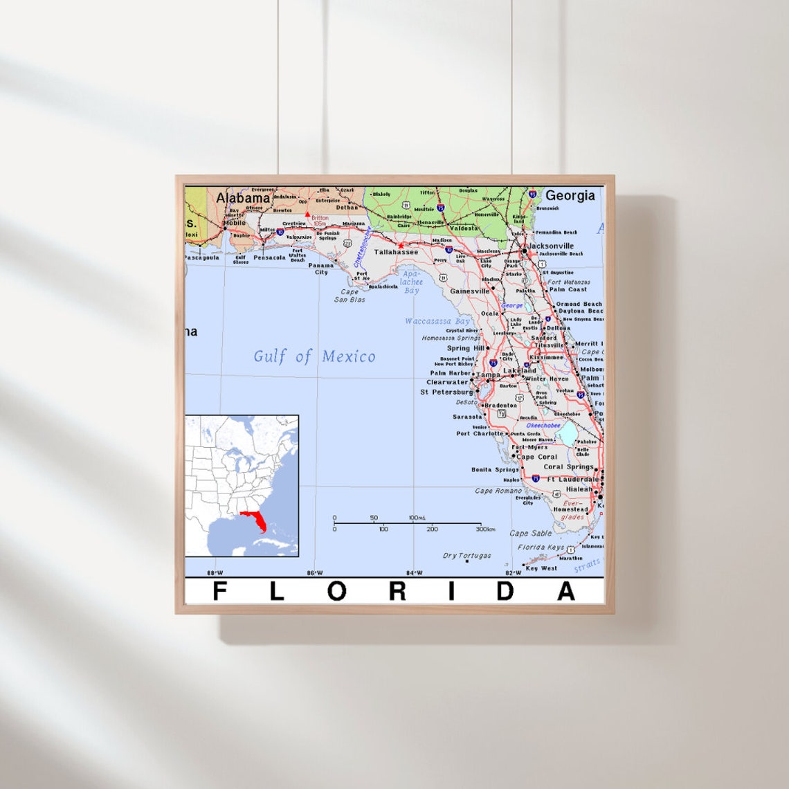 Full Color Retro Map of Florida Instant Digital Printable Download I ...