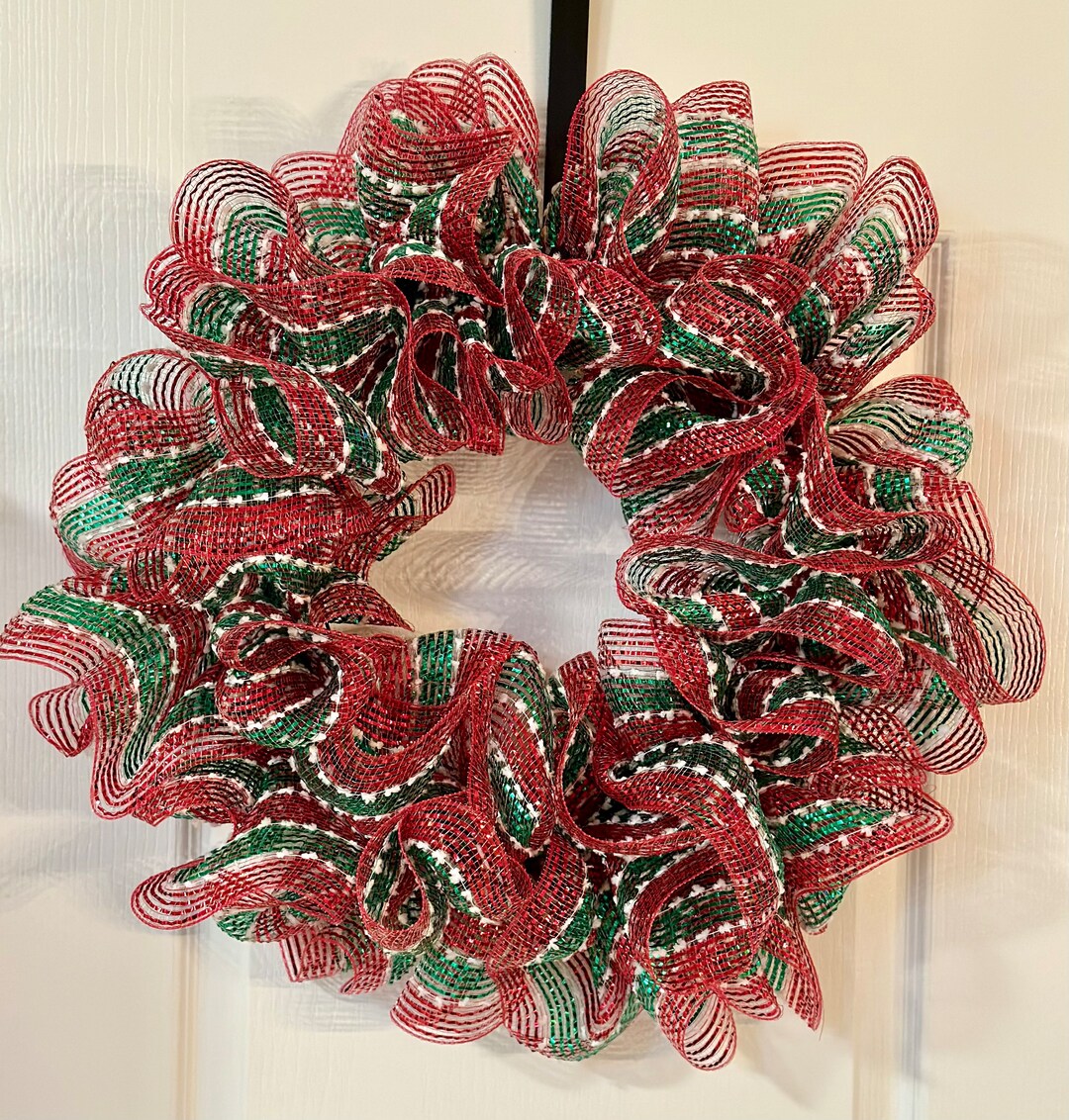 Holiday Poly Mesh Door Wreath Large Red & Green Mesh Wreath Shabby Chic ...