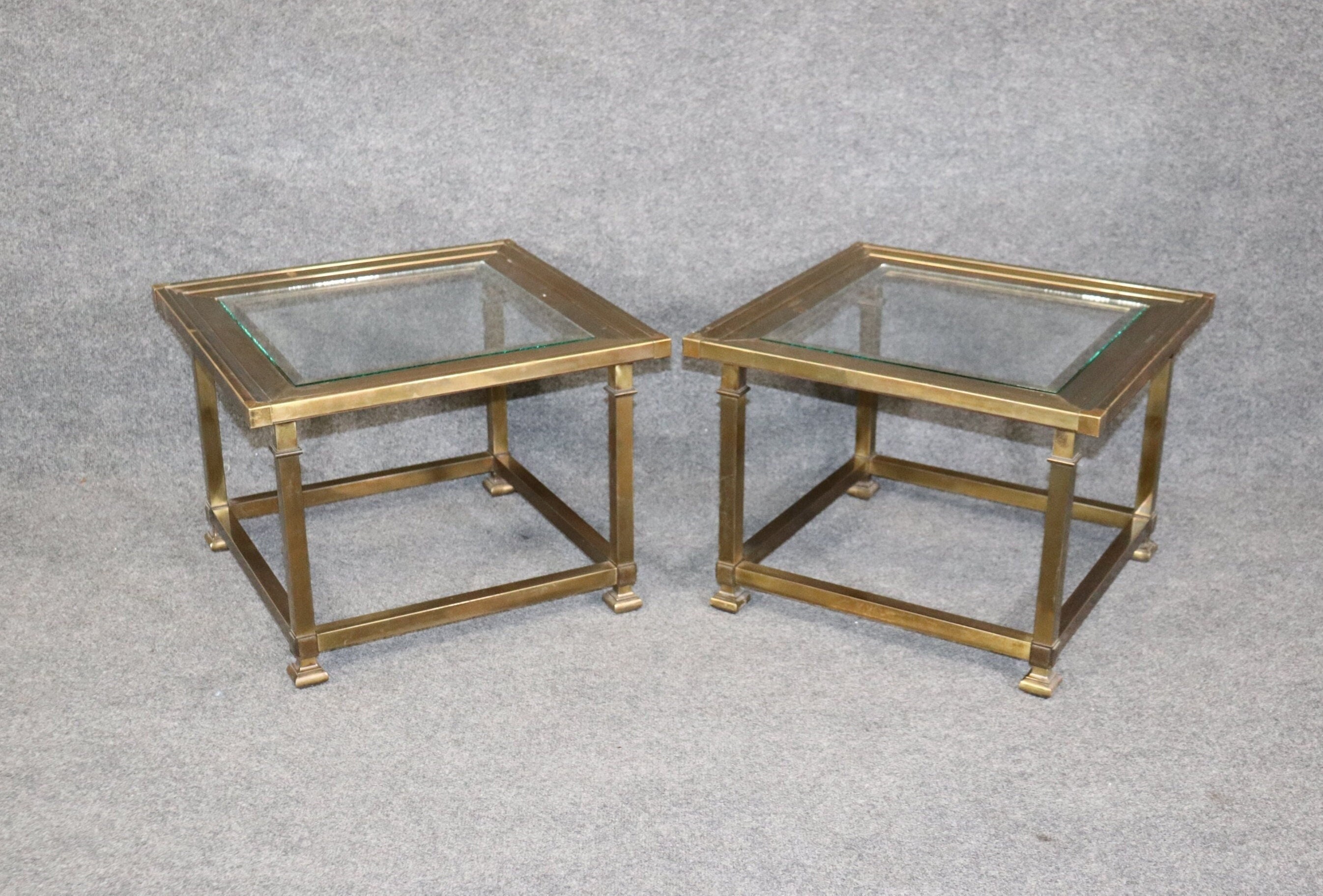 Pair of Square Brass and Glass Top Mastercraft End Tables Side Tables MCM Furniture Mid Century Modern Brass Table Minimalist Home Decor Etsy