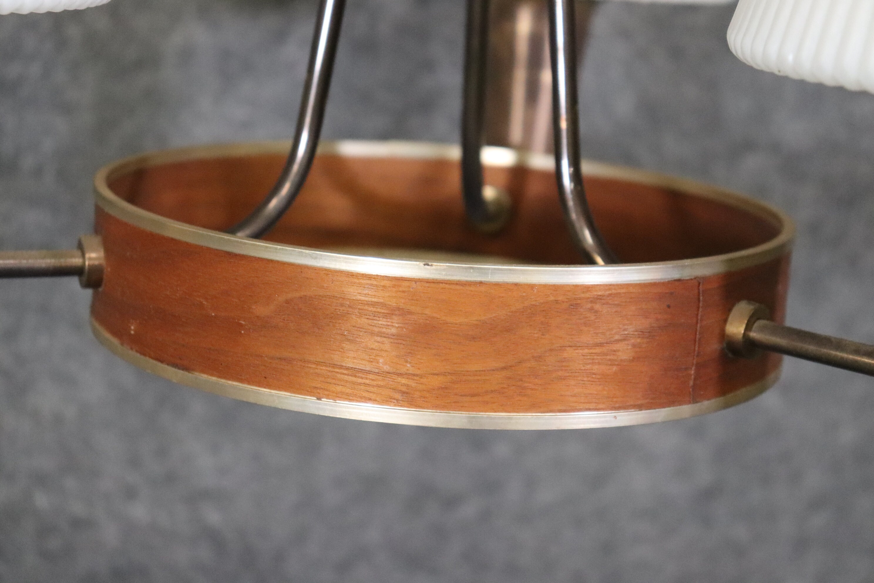 Lightolier Mid Century Modern Walnut and Brass Chandelier, MCM, MCM ...