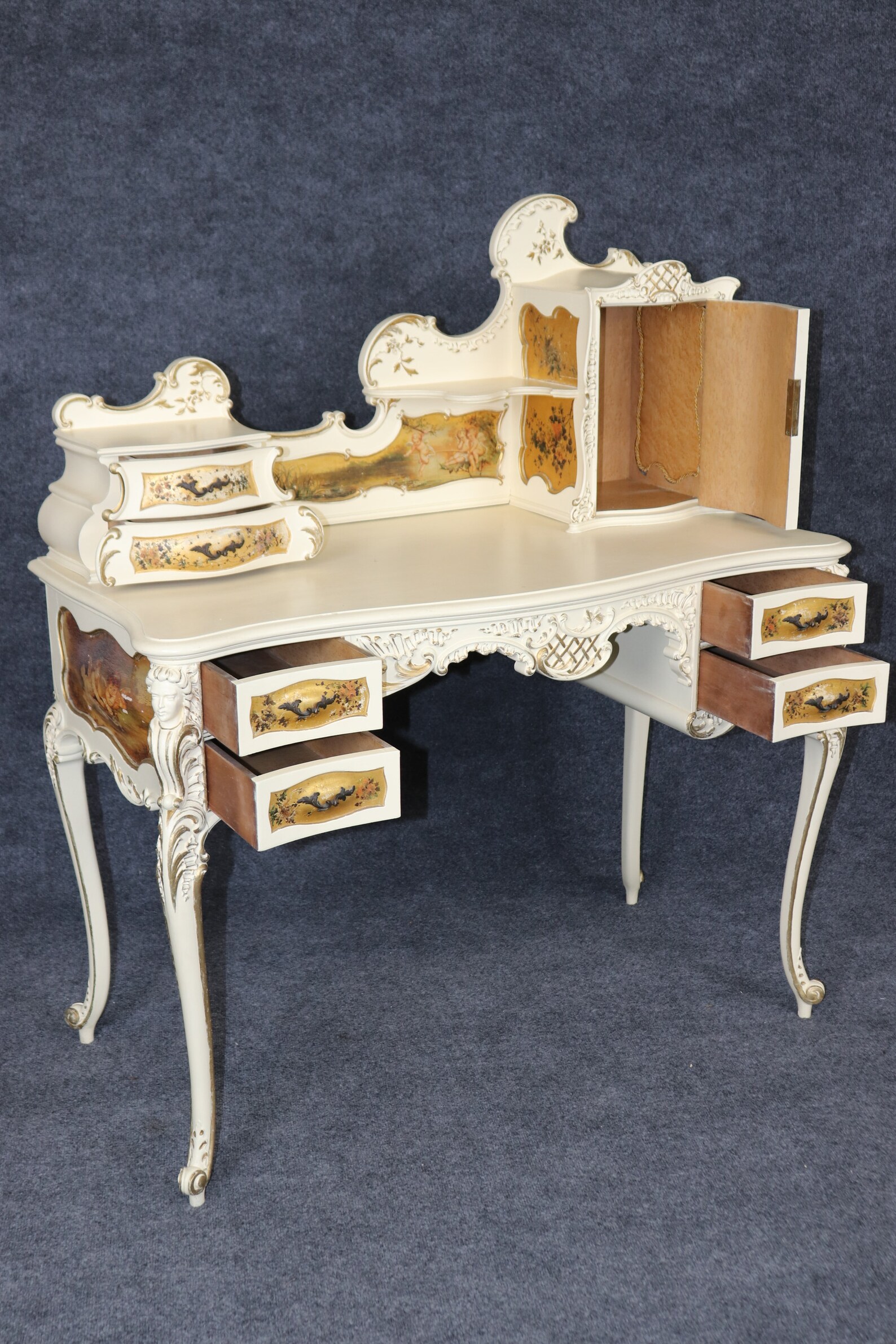 Louis XV Style Creme Paint Decorated Vanity With Vernis Martin Style ...