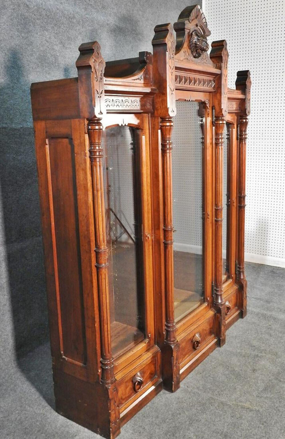 Daniel Pabst Walnut Renaissance Revival Victorian Three-door Bookcase C ...