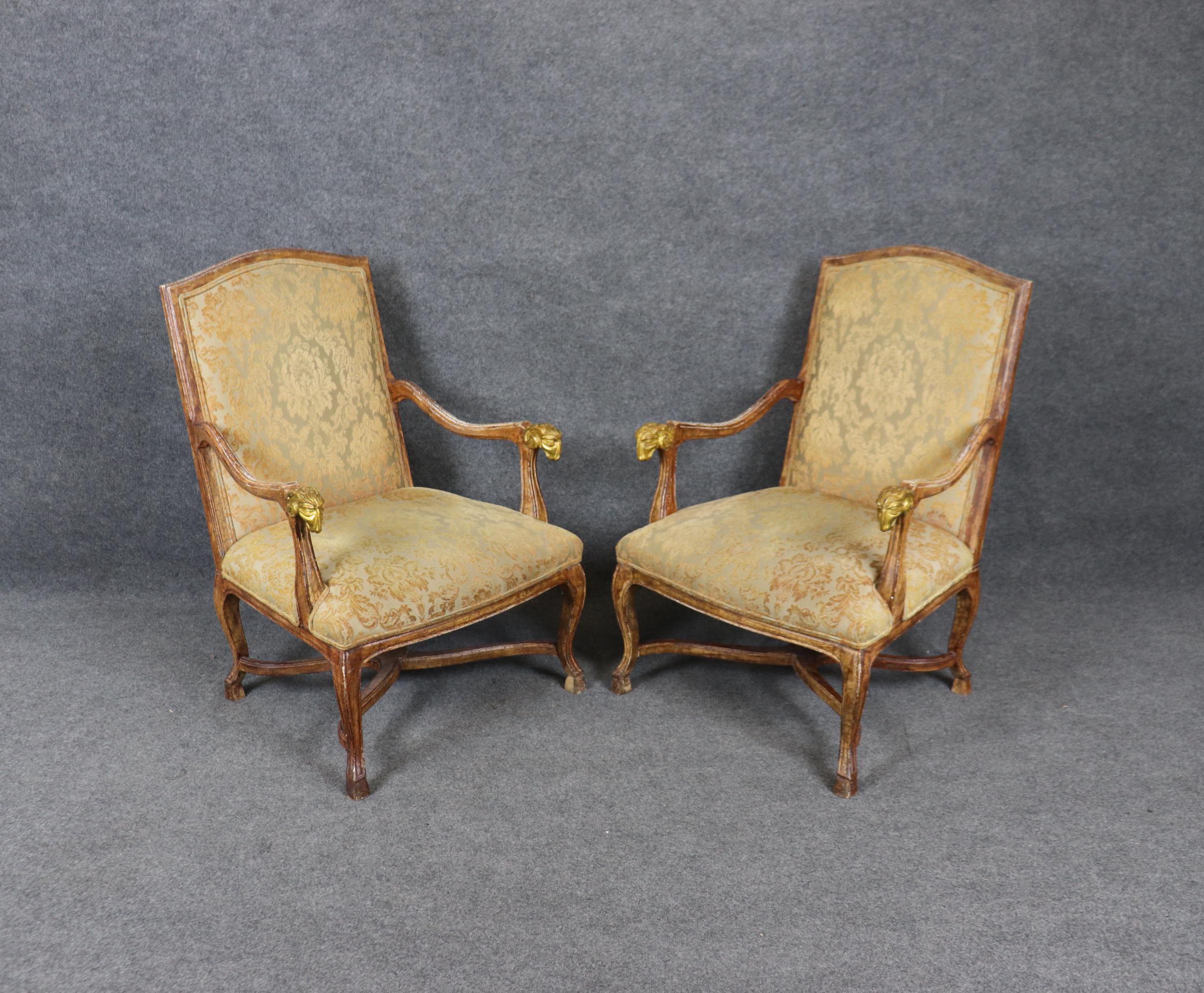Vintage Regency Rams Head Armchairs: Distressed Accent Chair Pair - Etsy
