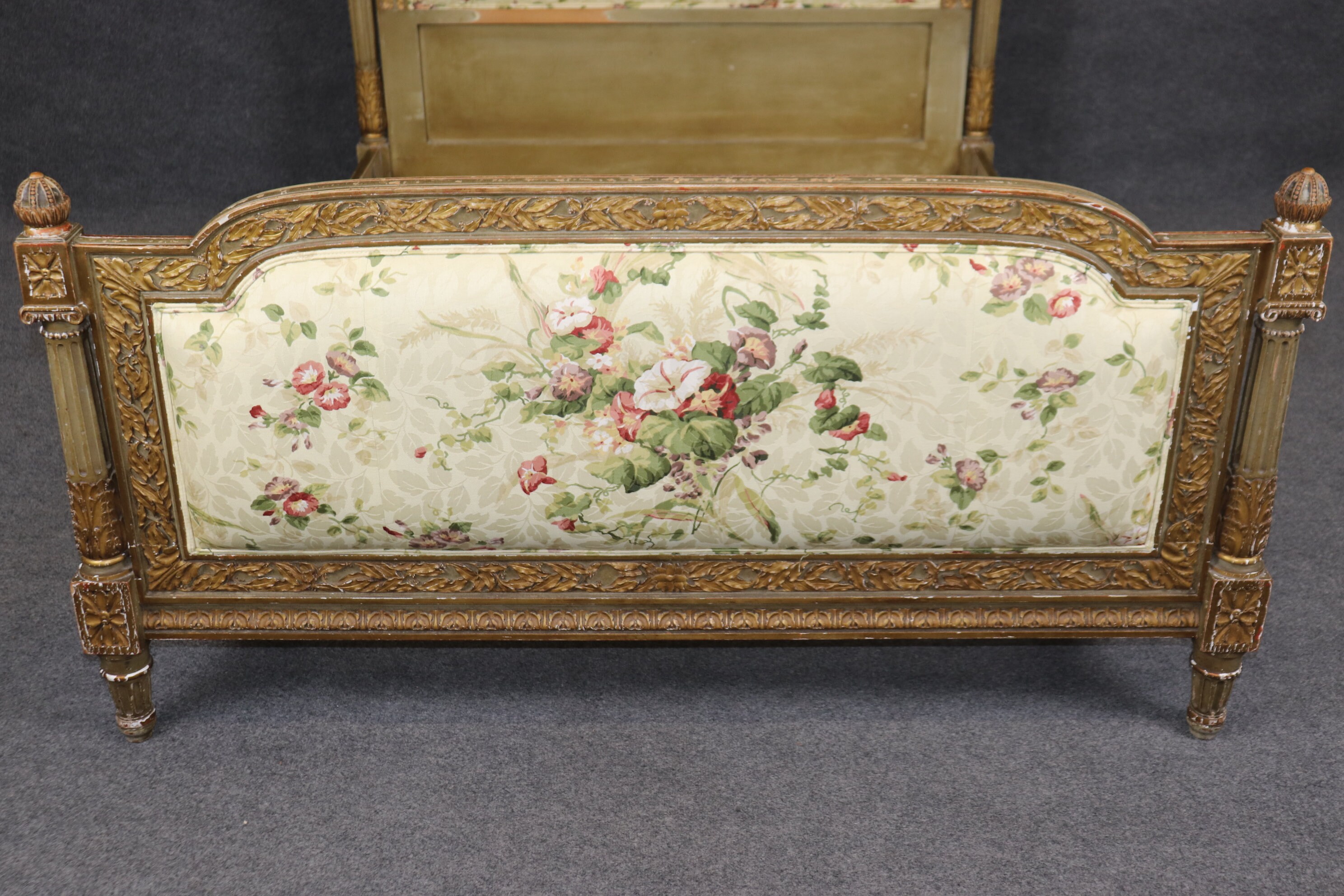 Vintage Louis XVI Style Distressed Paint Decorated and Gilt Full Bed ...