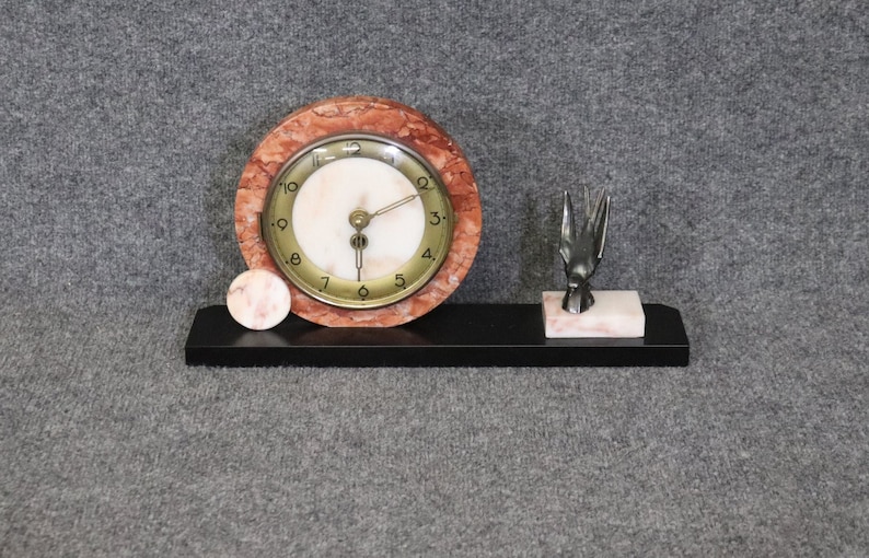 Vintage Art Deco Marble and Alabaster Mantle Clock, MCM, MCM Decor, MCM ...