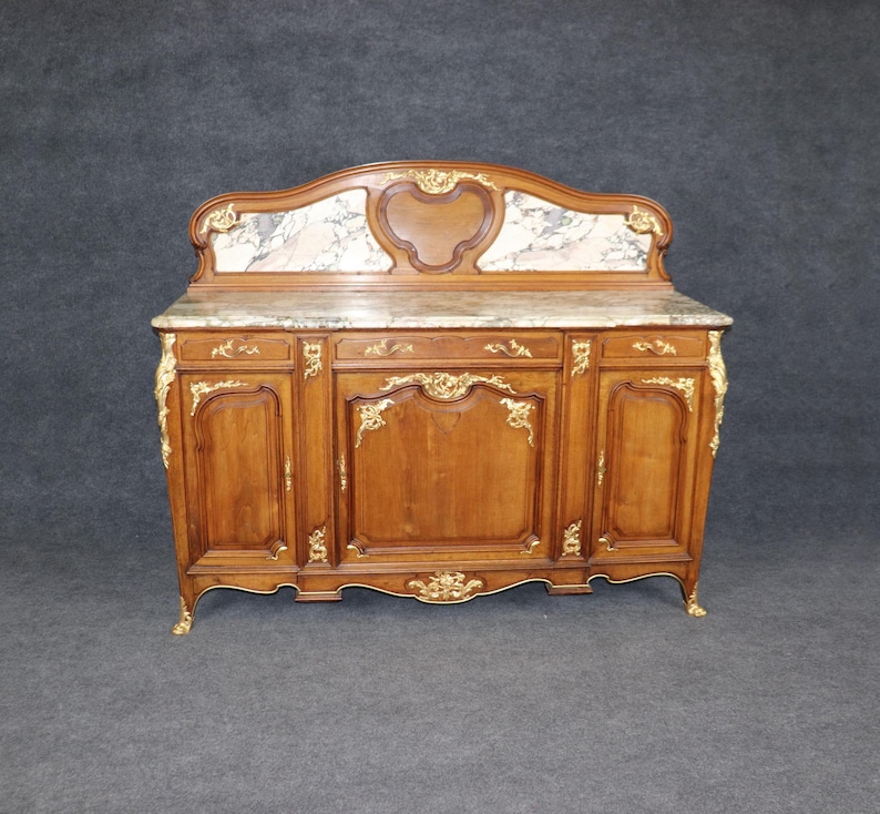 Antique French Louis XV Marble Top Walnut Sideboard by Haentges Freres ...