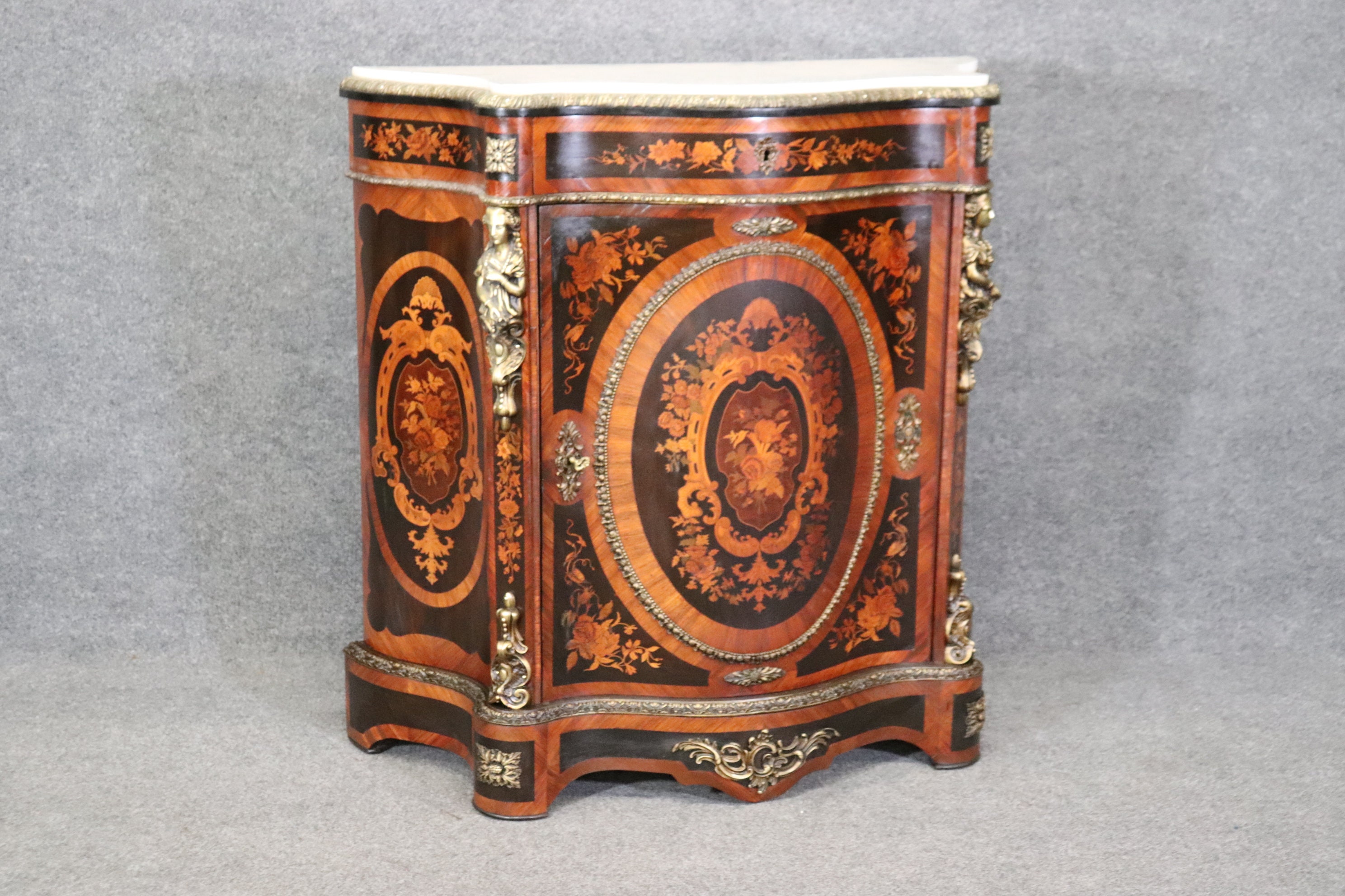 French Napoleonic Inlaid Marble Top Cabinet With Brass Mounts, Vintage ...