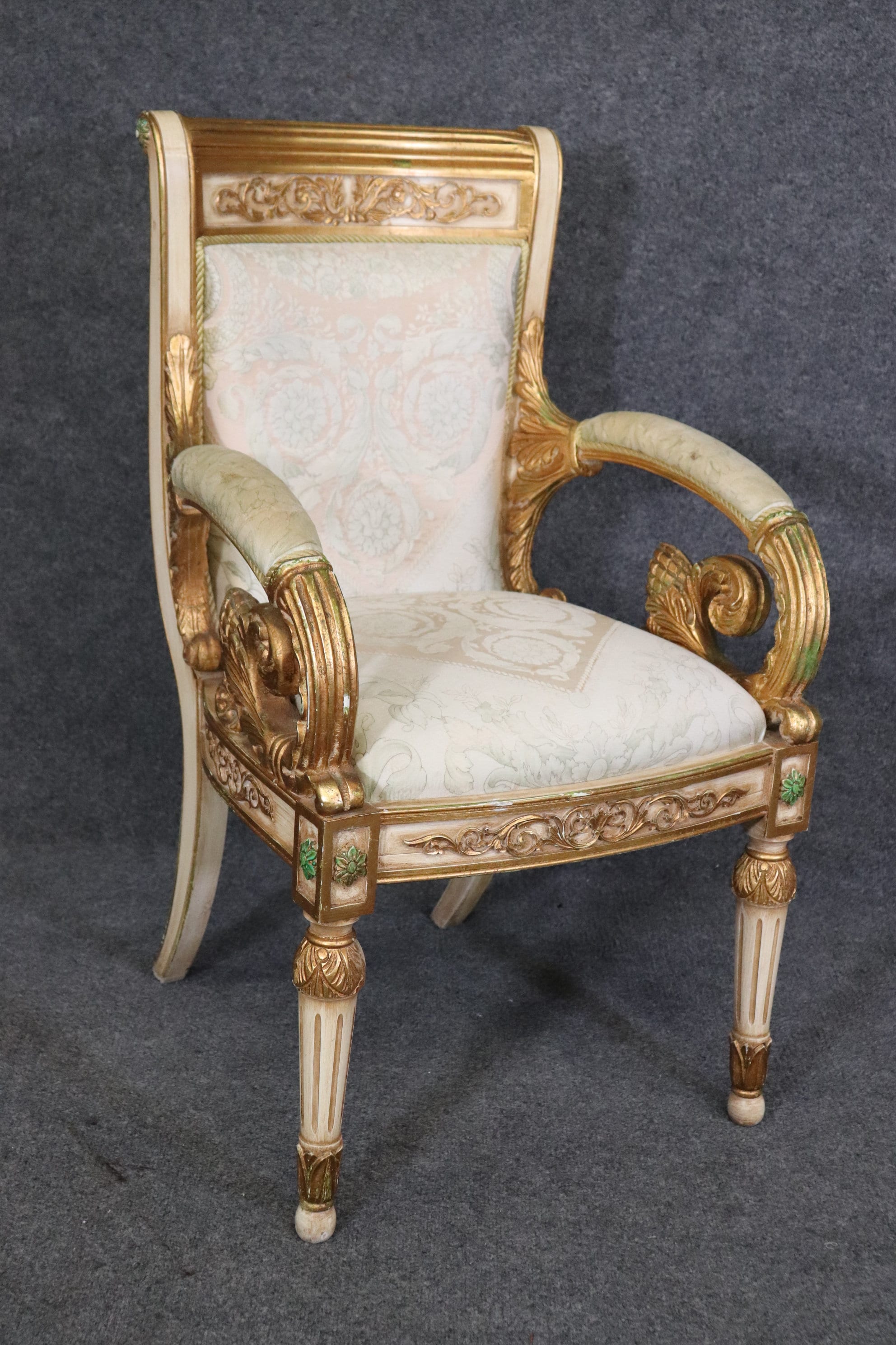 Pair of Versace Italian Rococo Gold Gilt Style Armchairs, Entryway ...