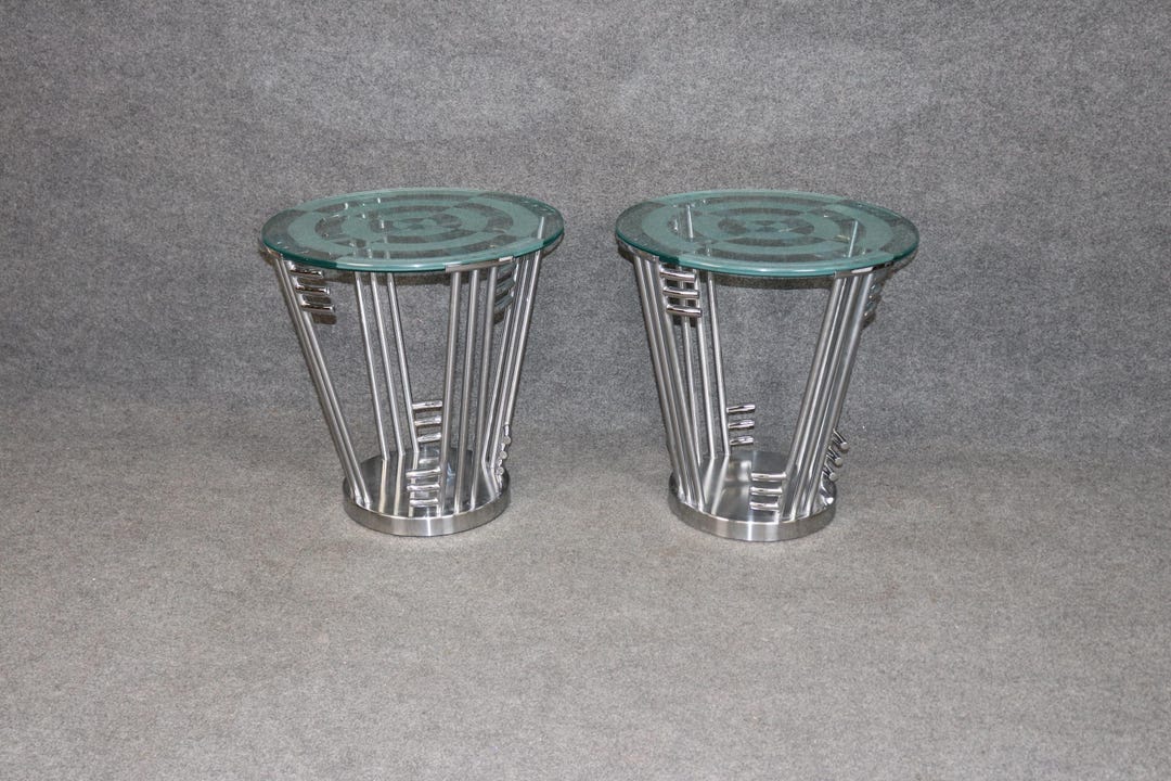 Pair of Post Modern Contemporary Glass and Chrome End Tables, Side ...